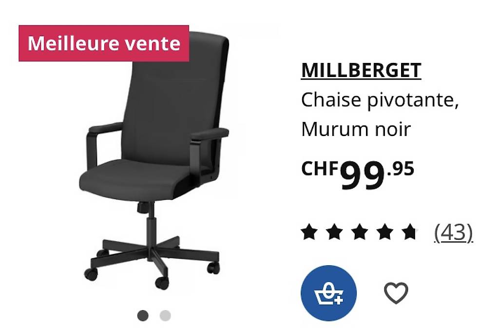 Chaise de bureau IKEA (modèle Millberget) Canton Neuchâtel - anibis.ch