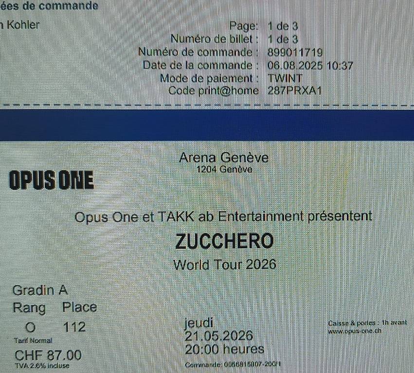 Concert Zuccchero Arena Genève 21.05.2026 Canton Vaud - anibis.ch