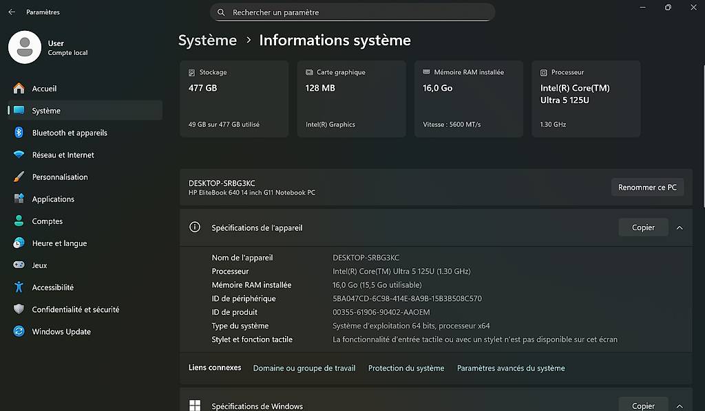 HP EliteBook 640 G11 - Windows 11 Pro, 16 Go RAM, 512 Go SSD Canton ...