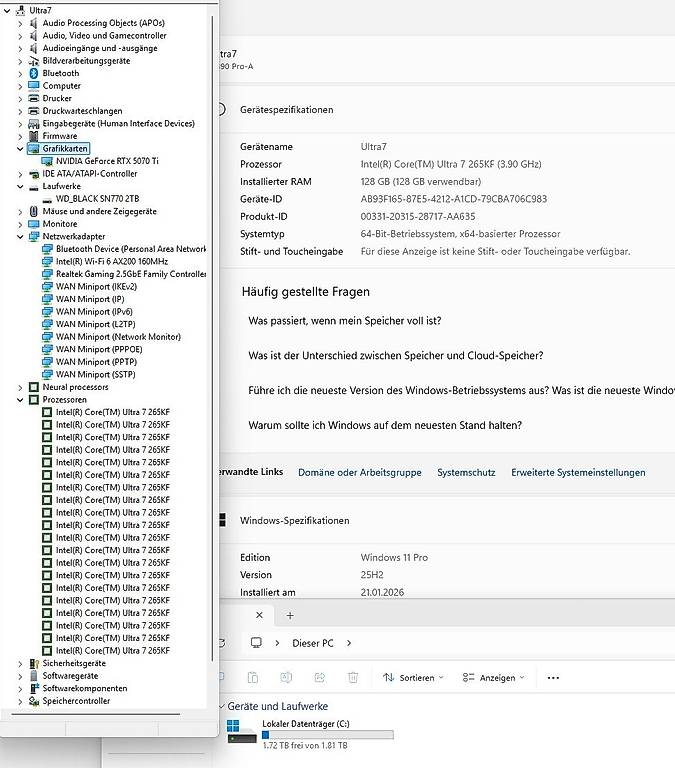 Core Ultra 7 PC 128 GB RAM 2 TB NVME RTX 5070 ti - Neu im Kanton Bern ...