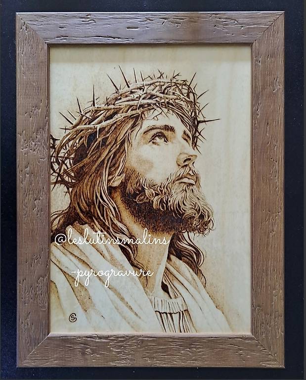 Tableau "Jésus" pyrogravure artisanale Canton Fribourg - anibis.ch