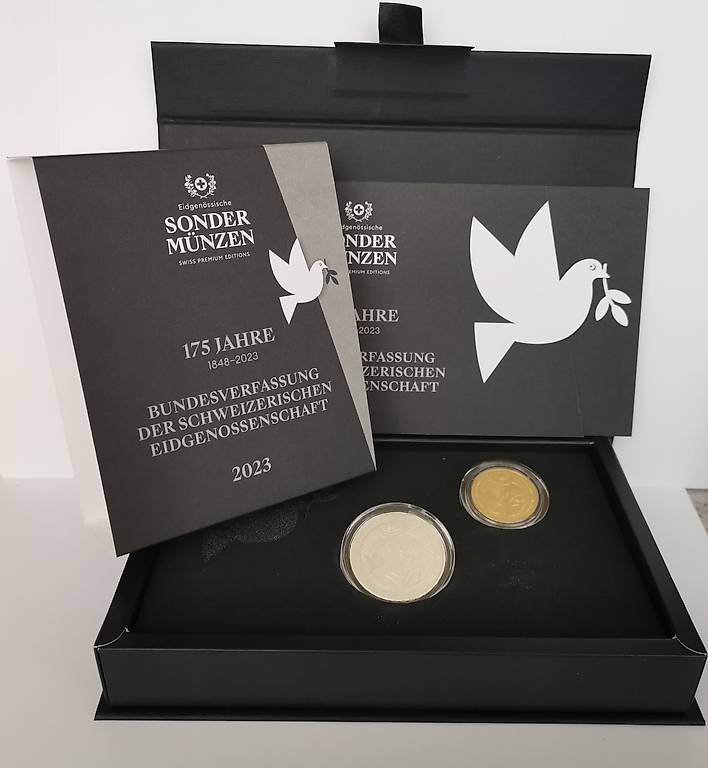 Schweiz 175 Jahre Bundesverfassung 50 Fr. Au & 20 Fr. Ag PP Canton ...