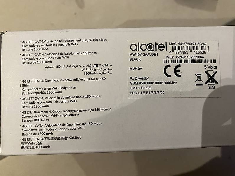 Routeur Wi-Fi mobile 4G LTE Cat4 ALCATEL MW40 Linkzone Canton Vaud ...