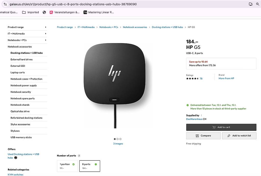 HP USB-C Dock G5 ? 8 Ports, 1m Cable Canton Argovie - anibis.ch