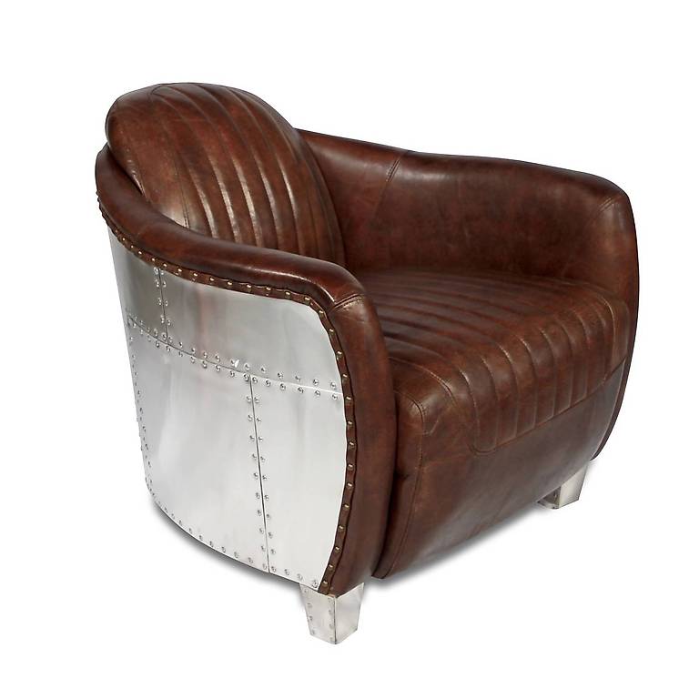 Fauteuil aviateur cuir marron vieilli et aluminium "Amy" Canton ...