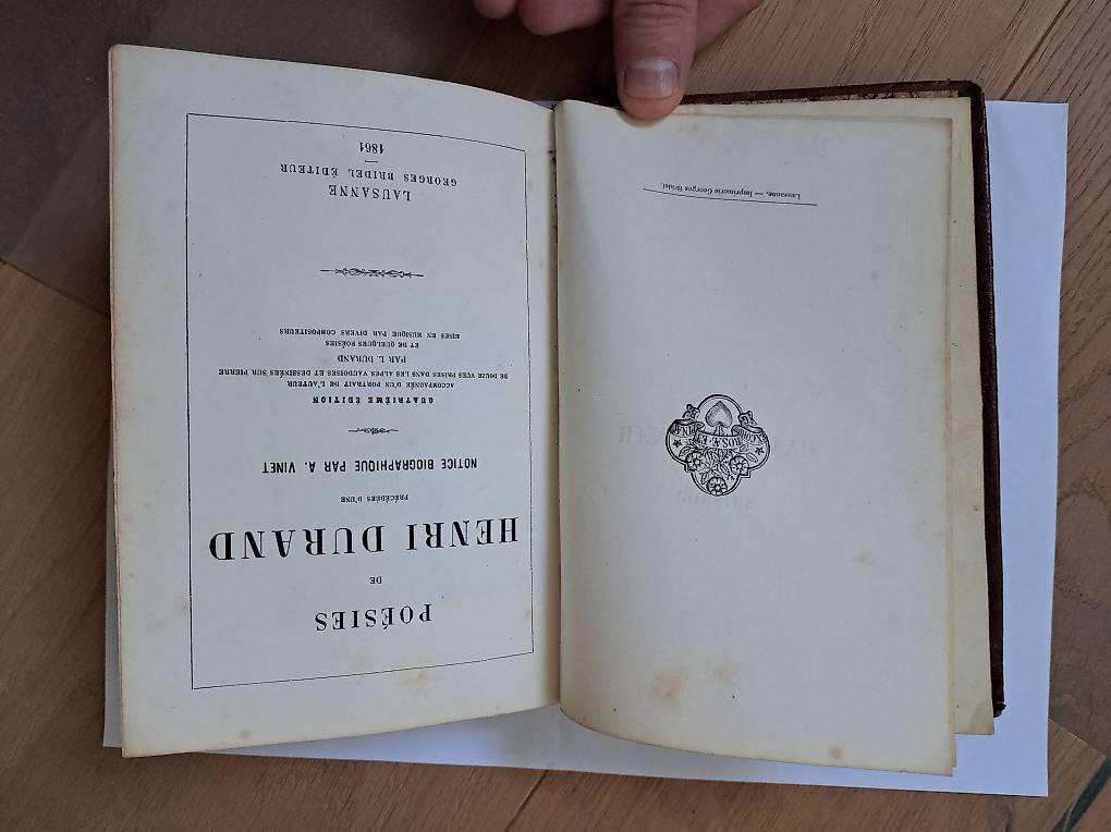 Poésie de Henri Durant 1861 Canton Vaud - anibis.ch
