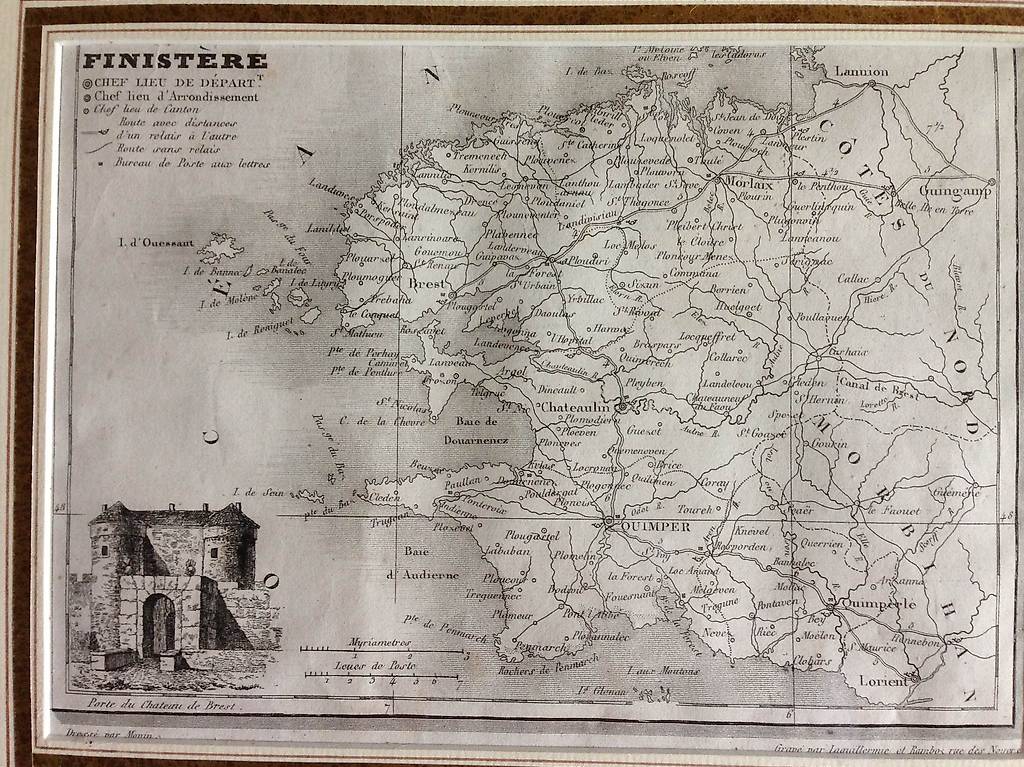 Gravure ancienne et authentique de la carte du Finistère Canton Vaud ...