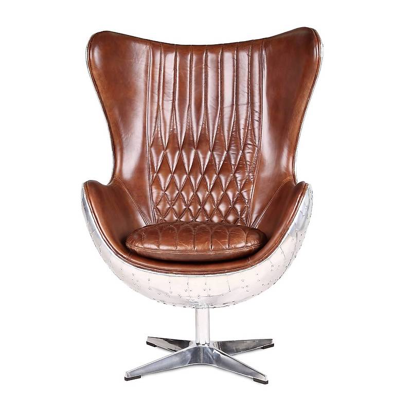 Fauteuil Aviateur "Egg" Cuir Marron Vintage Canton Fribourg - anibis.ch