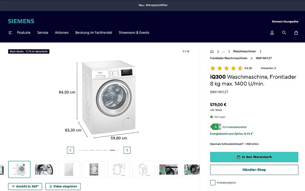 Siemens lave-linge iQ300 8 kg, neuf, 2 ans garantie Canton Valais - anibis.ch