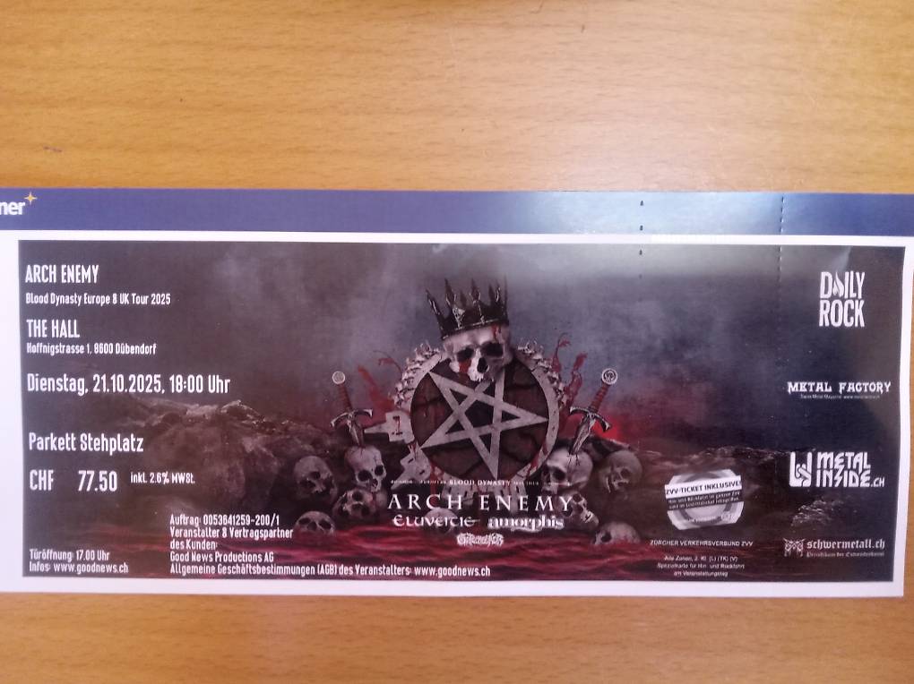 Arch Ennemy/Eluveitie/Amorphis concert 21.10.2025 Canton Vaud - anibis.ch