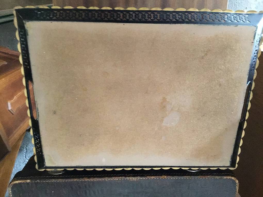 Ancien plateau avec fleurs, peut être suspendu en tableau Canton ...